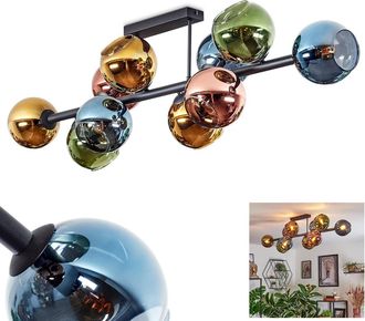 HOFSTEIN Deckenleuchte Koyoto, 10-flammige Deckenlampe aus Metall/Glas in Schwarz/Blau/Gr&uuml;n/Gold/Kupfer, Leuchte im Retro/Vintage-Design (Schirme &Oslash; 15 cm), E14
