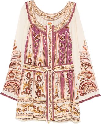 Farm Rio floral tie-waist mini dress - Nude