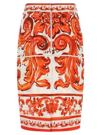 Dolce & Gabbana Maiolica-Print Charmeuse Skirt - Red