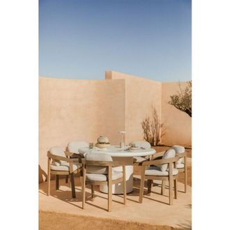 Sklum Sklum - Ensemble table ronde &Oslash;140 cm en ciment Namara et 6 chaises de jardin en bois dacacia Uleno