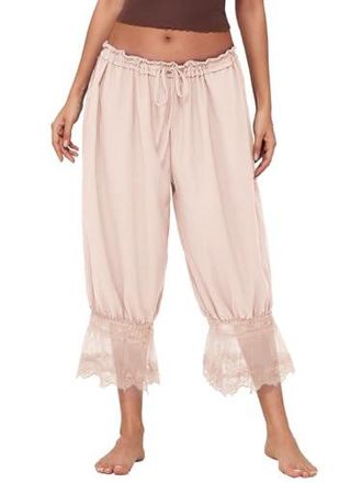 Minetom Capri Pantalon De Pyjama Femme &Eacute;t&eacute; L&eacute;ger Victoriens Y2K Pantacourt Ample Vintage &Agrave; La Maison Culotte Bouffantes Renaissance avec Dentelle A Rose Clair