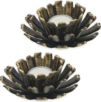 Relaxdays Teelichthalter, 2er Set, Blumenform, Teelichtständer Gusseisen, drinnen & draußen, HxD: 6 x 13,5 cm, Bronze