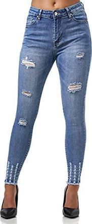 Elara Jeans Femme Taille Haute Destroyed Chunkyrayan MEL0275-4 LT.Blue-42