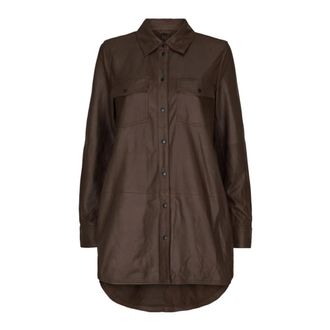 Notyz Oversized Lederhemd Braun Schwarz Akz. - - Blouses & Shirts - Damen - Braun - S