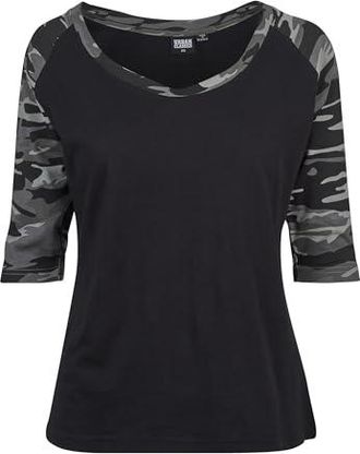Urban Classics T-Shirt Manches 3/4 Raglan Femme Femme T-Shirt Manches Longues Noir/Camouflage Sombre XS
