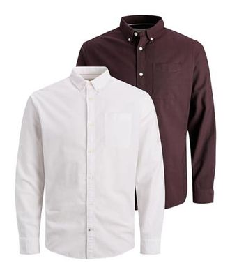 Jack & Jones Chemise décontractée à manches longues pour homme - Coupe ajustée - 100 % coton - Bleu marine - Taille M, Rouge (White/W Port Royale), XXL