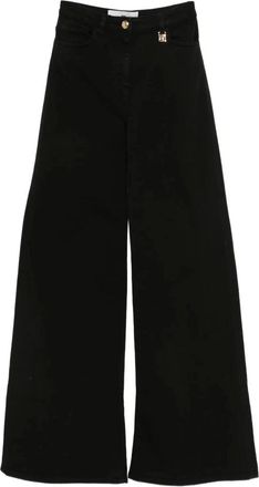 Elisabetta Franchi Femme, Jeans, Noir, Taille: W28 Jean Palazzo avec d&eacute;tail logo