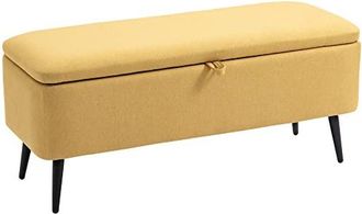 HOMCOM Banc de Rangement, Bout de lit, Coffre de Rangement en Tissu avec Pieds en Acier Noir, 101 x 38,5 x 44,5 cm, Jaune