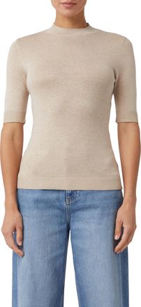 Comma Kurzärmeliger Feinstrickpullover mit angedeutetem Stehkragen