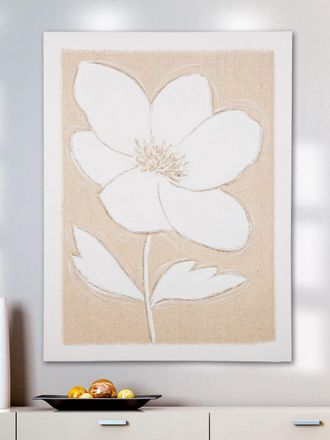 Gilde Deko gro&szlig;es Bild XL Wandbild Wohnzimmer gro&szlig; Leinwandbild - Wanddekoration rechteckiges Blumen Bild auf Lein Wand - creme wei&szlig; 60 x 80 cm