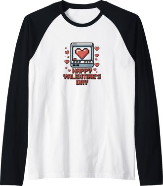 Mapanoli Design Happy Valentines Day Pixel Gamer Heart Raglan