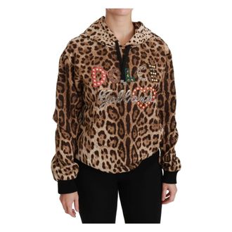 Dolce & Gabbana Femme, Sweatshirts et sweats &agrave; capuche, Brun, Taille: 38 FR Sweat &agrave; capuche imprim&eacute; l&eacute;opard