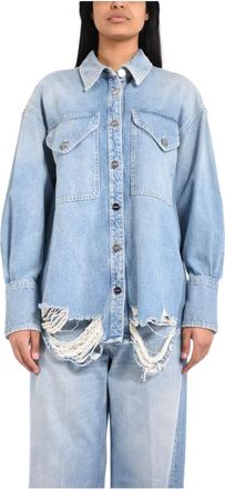 Dondup Femme, Blouses et Chemises, Bleu, Taille: 36 FR Chemise Over en denim