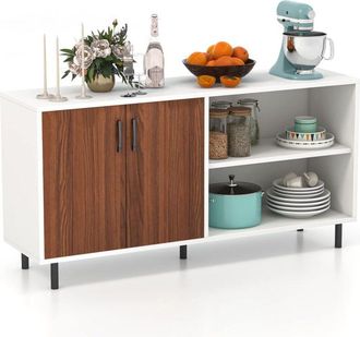 Costway Sideboard mit Schrank und 2 offenen Fächern, Kommode aus Holz, 148 x 40 x 75cm, modern - Costway