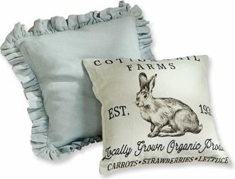 Loberon Kissenhülle 2er Set Dangila, Zwei Designs, mit Rüschen und Hasen-Motiv, Romantik-Look, Ostern, Osterdekoration, Ostertextilien, Kissenbezug, Leinen, b