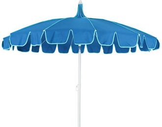 Kaemingk Parasol De Jardin En Polyester, &oslash;195 X 215 Cm, Bleu Avec Bordure Turquoise