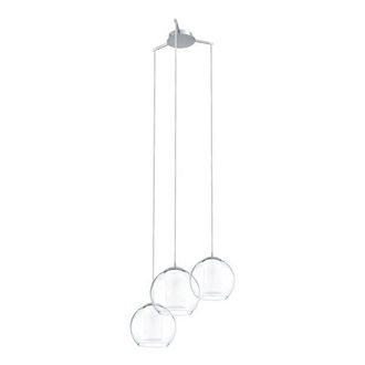 Eglo Pendelleuchte Bolsano, 3 flammige H&auml;ngelampe, H&auml;ngeleuchte aus Stahl und Glas in Chrom, Wei&szlig;, Klar, Esstischlampe, Wohnzimmerlampe h&auml;ngend mit E27 Fas