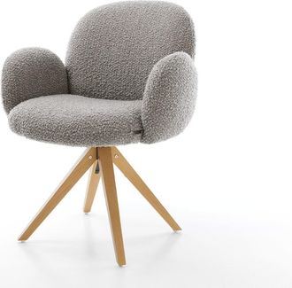 DELIFE Drehstuhl Nube-Flex mit Armlehnen Boucl&eacute; Silbergrau Holzgestell kantig Natur 180&deg; drehbar Taschenfederkern, Esszimmerst&uuml;hle