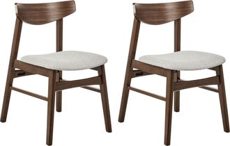 Beliani Esstischst&uuml;hle 2er Set ohne Armlehnen Sitzfl&auml;che aus grauem Stoff Gestell aus dunklem Massivholz Smiley