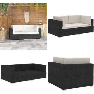 vidaXL Ecksofas 2 Stk. mit Auflagen Poly Rattan Schwarz - Gartensorgsofa - Outdoor-Sitzgruppe - Lounge-Set - Rattan-Sofa - Eckcouch - Home & Living
