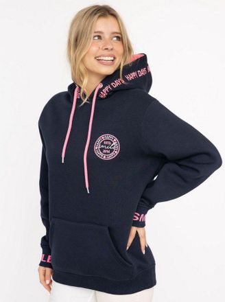 Zwillingsherz Hoodie Happy Days gestickte pinke Details, Kapuze, Kordelzug, Tasche vorne, Rippb&uuml;ndchen