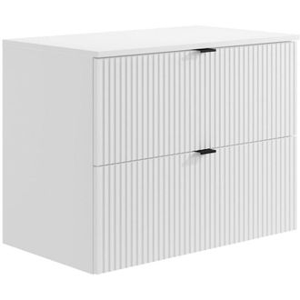 Vente-Unique Meuble sous vasque suspendu stri&eacute; avec planche - Blanc mat - 80 cm - ZEVINI