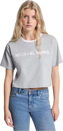 Michael Kors Femme, Tops, Gris, Taille: 38 FR Logo-appliqu&eacute; Cropped T-Shirt