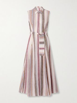Emporio Sirenuse Milarda Midikleid Aus Gestreiftem Leinen Mit Bindeg&uuml;rtel - Mehrfarbig