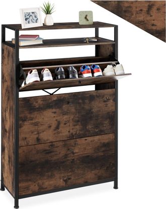 TecTake Industrial Schuhschrank mit 3 Klappen, 130 x 81 x 32 cm, Schuhregal Holz + Metall, Kommode mit 3 Fächern, Sideboard für Schuhe, Schuhkipper, Garderobe