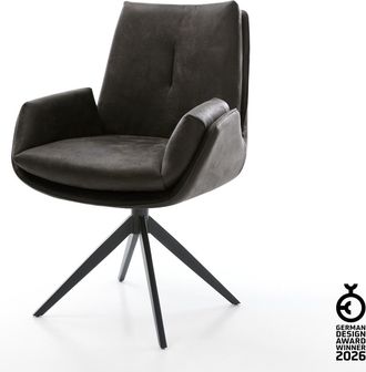 DELIFE Drehstuhl Clea-Flex Mikrofaser Anthrazit Vintage Kreuzgestell breit Schwarz 360&deg; drehbar Wippfunktion, Esszimmerst&uuml;hle