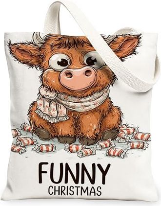 Generic Sacs fourre-tout de No&euml;l amusants en forme de vache - Motif animal mignon - R&eacute;utilisables - L&eacute;gers et lavables - Pour les voyages, blanc, 13x15 Inch