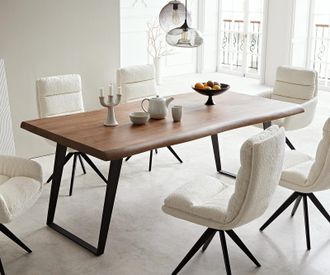 DELIFE Esstisch Edge 200x100 XL Akazie Braun Metall Schr&auml;g Live-Edge, Esstische, Baumkantenm&ouml;bel, Massivholzm&ouml;bel, Massivholz