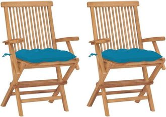 vidaXL Vidaxl - Gartenst&uuml;hle mit Hellblauen Kissen 2 Stk. Massivholz Teak