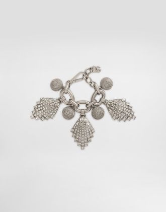 Dolce & Gabbana Gro&szlig;es Armband Mit Kette Und Strassbesatz Und Dg-logo - Frau Bijoux Silber Metall Onesize