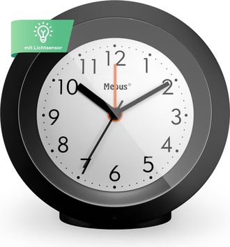 Mebus analoger Quarz-Wecker mit Lichtsensor, Weckwiederholung und gut ablesbarem Zifferblatt, lautlos ohne Ticken, runde Form, 10 cm Durchmesser, Material: 