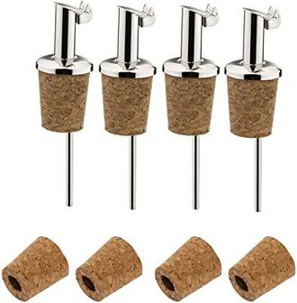 Westmark 4 Spirituosen-/Öl-Ausgießer + 4 Ersatzkorken, mit Kläppchen, mit Luftröhrchen, kurz, Metall/rostfreier Edelstahl, Naturkorken, Inox Gastro, Silber, 45