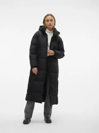 Vero Moda Steppmantel VERO MODA VMKLEA LONG COAT NOOS, Damen, Gr. XS, schwarz, Web, Obermaterial: 100% Polyester, unifarben, ca. Mitte Wade, M&auml;ntel Steppmantel,