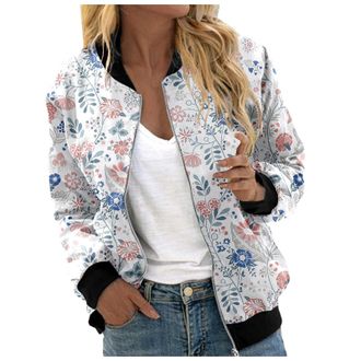 Generic Bomberjacke Damen Bunt, Kurze Blouson College Frühlingsjacke Große Größen Übergangsjacke Elegant Langarm Kurzmantel Frühjahr Sommerjacke Leicht Reißve