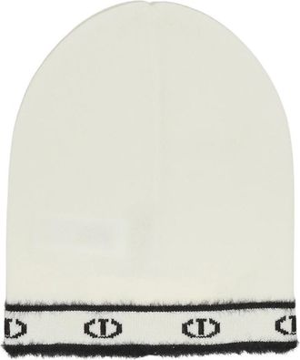 Twinset unisex, Accessoires, Blanc, Taille: M Knit Beanie with Oval T