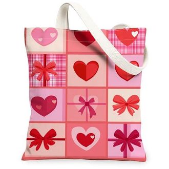 Generic Sac fourre-tout en toile avec motif coeur pour la Saint-Valentin, sacs &agrave; provisions r&eacute;utilisables, l&eacute;gers et lavables, p&ecirc;che, 13x15 Inch