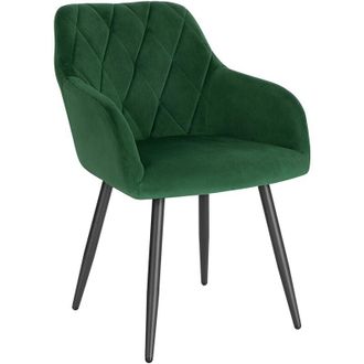 Woltu Chaise Salle &agrave; Manger, Chaise de Cuisine en Velours, Assis Rembourr&eacute; et Pieds en M&eacute;tal, Vert Fonc&eacute; - Woltu