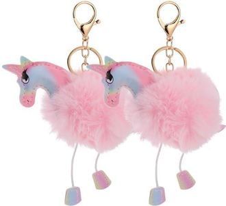 FOMIYES Lot de 2 Porte-Cl&eacute;s Licorne en Peluche D&eacute;corative Pompons Multicolores Pendentifs de Paquet L&eacute;gers et Color&eacute;s Accessoires Adorables pour Cl&eacute;s Paquet e
