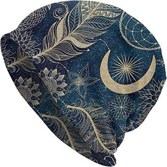 Generic Chapeau Attrape-Rêves Doré, Plumes, Mandala Bonnet Thermo Doux Thermique Bonnet pour Randonnée Sport Course À Pied