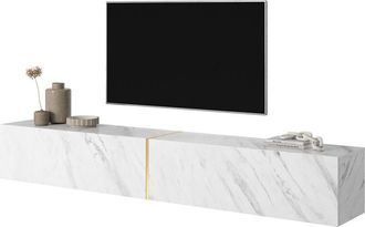 Selsey Selsey - Bisira Meuble tv Blanc imitation marbre avec insert dor&eacute;, 200 cm