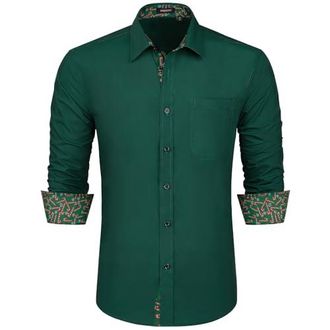 Hisdern Chemises Homme Manches Longues Chemise D&eacute;contract&eacute;e Homme Boutonn&eacute;es Chemises Formelles Business Chemise Regular Fit Casual Shirt Vert/Xmas XXL