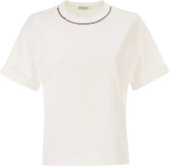 Brunello Cucinelli Homme, Tops, Blanc, Taille: L T-Shirt Orn&eacute;