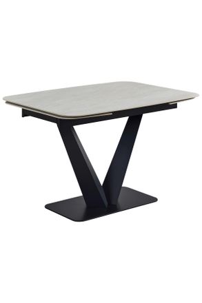 Novel Esstisch, Schwarz, Wei&szlig;, Metall, Keramik, rechteckig, eckig, Bodenplatte, 90x76x120-180 cm, ausziehbar, Esszimmer, Tische, Esstische, Esstische auszie