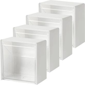 Angoily 4 St&uuml;ck Wandmontierte Aufbewahrungsboxen Wei&szlig; Staubdichte Make Up Organizer Kompakt f&uuml;r Badezimmer Schlafzimmer Babyzimmer
