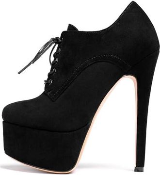 EDEFS Bottes Cheville Femme à Lacets Bout Rond Plateforme Talon Haut 15 cm pour Robe de Soirée dHiver Mariage & Travail Daim Noir EU43