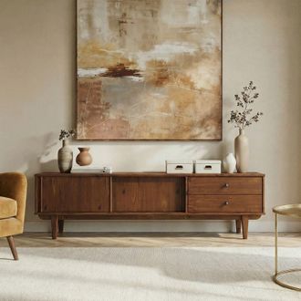 IDIMEX Lowboard Simona, 175 cm aus Massivholz, Kastanie Finish - TV Lowboard mit 2 Schiebet&uuml;ren und 2 Schubladen, Wohnzimmerm&ouml;bel aus Kiefer, Flurm&ouml;bel mit v